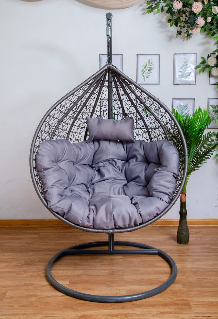 Single Hanging Egg Chair - Grey Basket & Grey Cushion – Egg Chairs ...