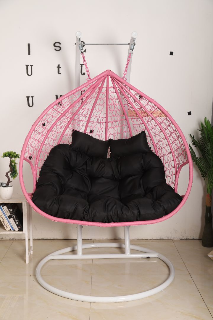 King size Hanging Egg Chair Double Seat - Pink Basket & Black Cushion ...