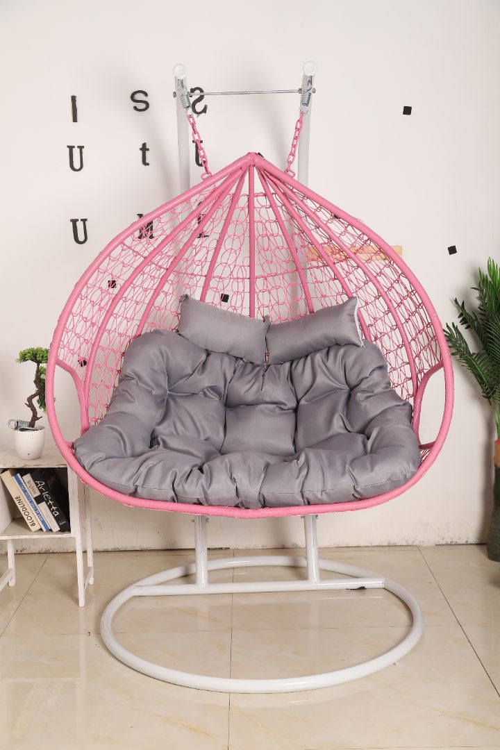 King size Hanging Egg Chair Double Seat - Pink Basket & Gray Cushion ...
