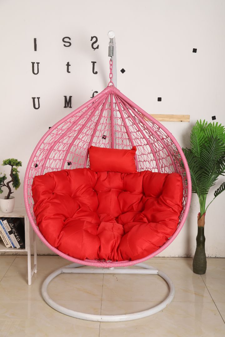 Hanging Egg Chair - Pink Basket & Red Cushion – Egg Chairs Australia