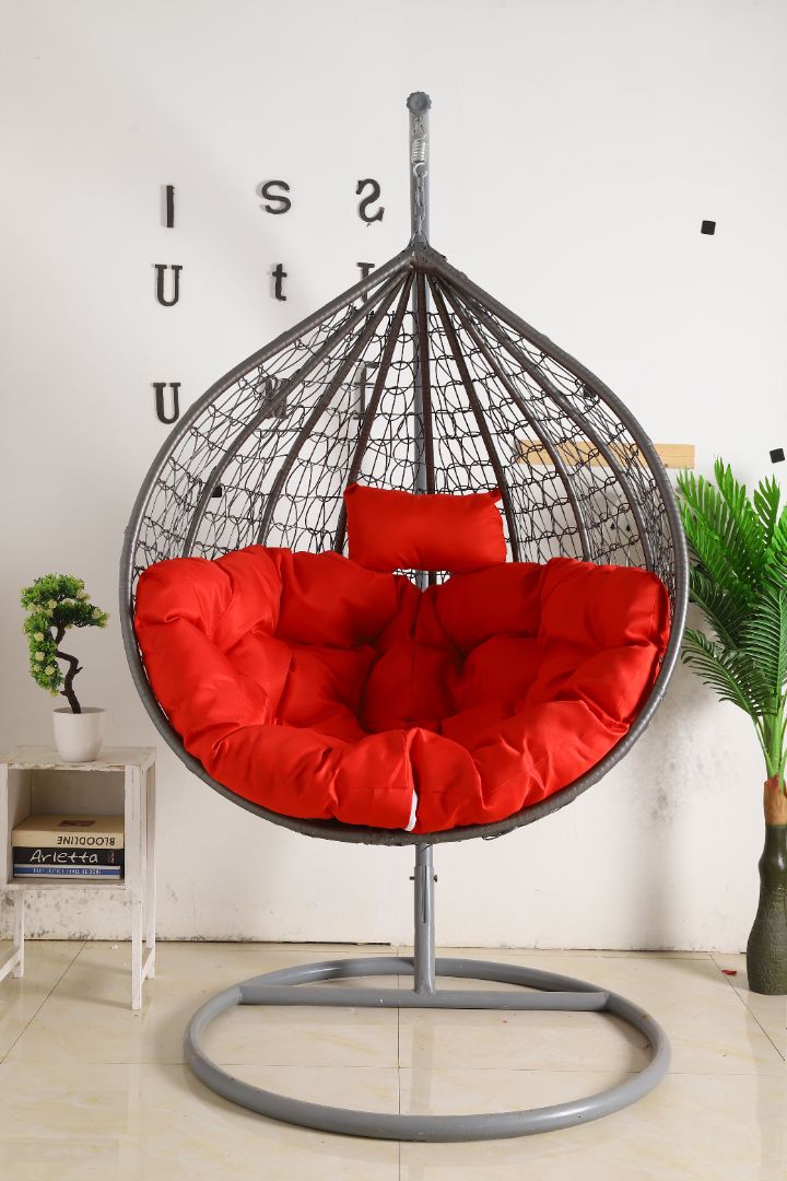 Egg Chair Single Seat - Grey Basket & Red Cushion – Egg Chairs Australia