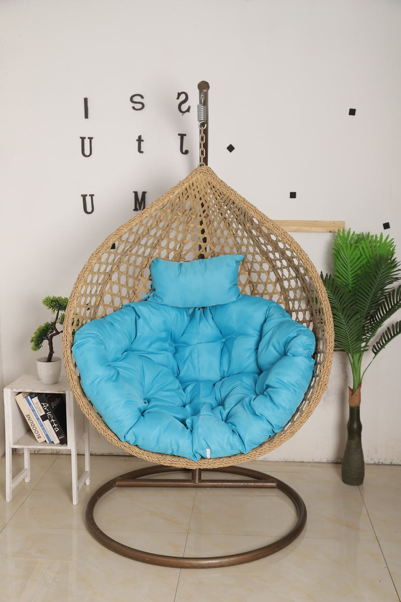 Hanging Egg Chair Luxury Model - Beige Basket & Blue Cushion – Egg ...