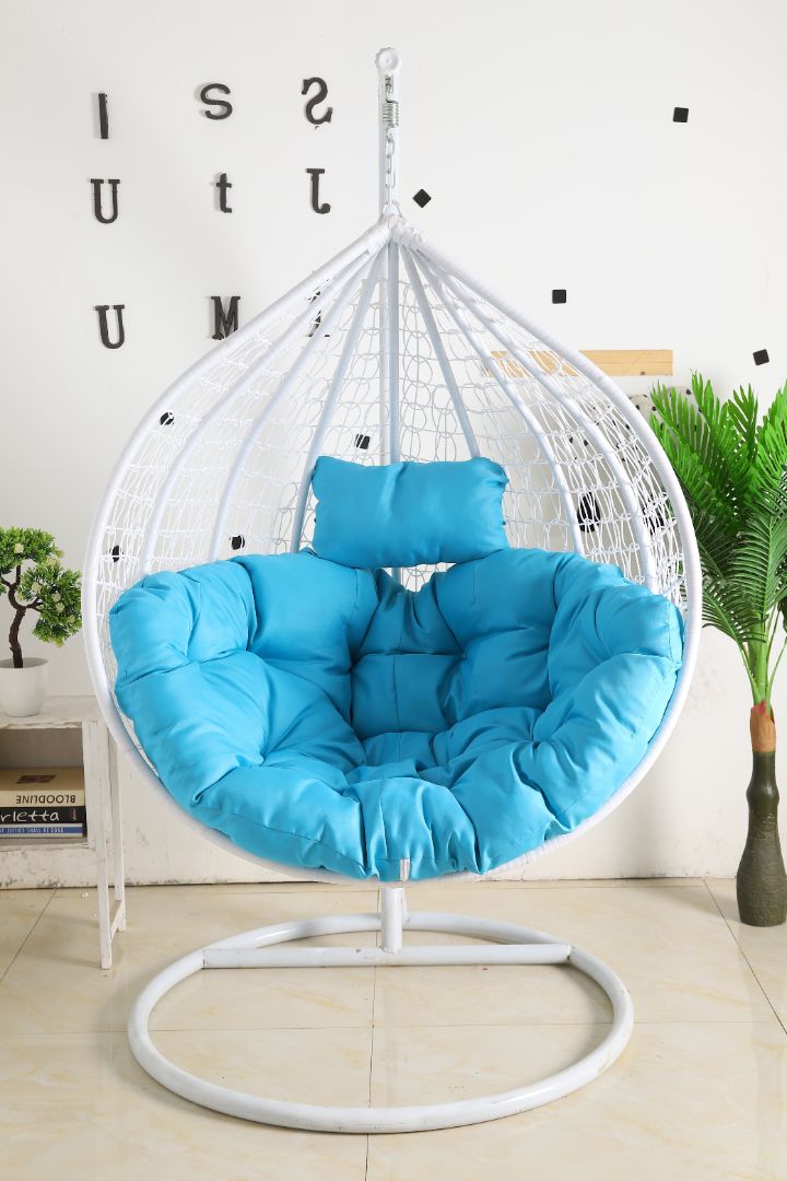 Hanging Egg Chair - White Basket & Blue Cushion – Egg Chairs Australia
